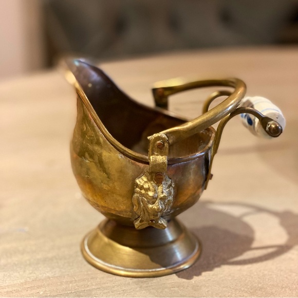 Accents | Antique Brass Scuttle With Porcelain Handle | Poshmark